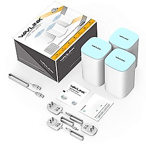 WAVLINK Whole Home WiFi Mesh System, AC1200 Gigabit Smart Mesh Wi-Fi Router Dual Band Wall-Mounted with Patent Touchlink Technology-3 Pack for 3000 sq.ft Coverage