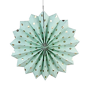 Mint Gold Birthday Decorations Mint Cream Gold Polka Dot Paper Fans for Trial Baby Shower Decorations Mint Gold Wedding/Mint First Birthday Decorations Mint Gold Bridal Shower Decorations