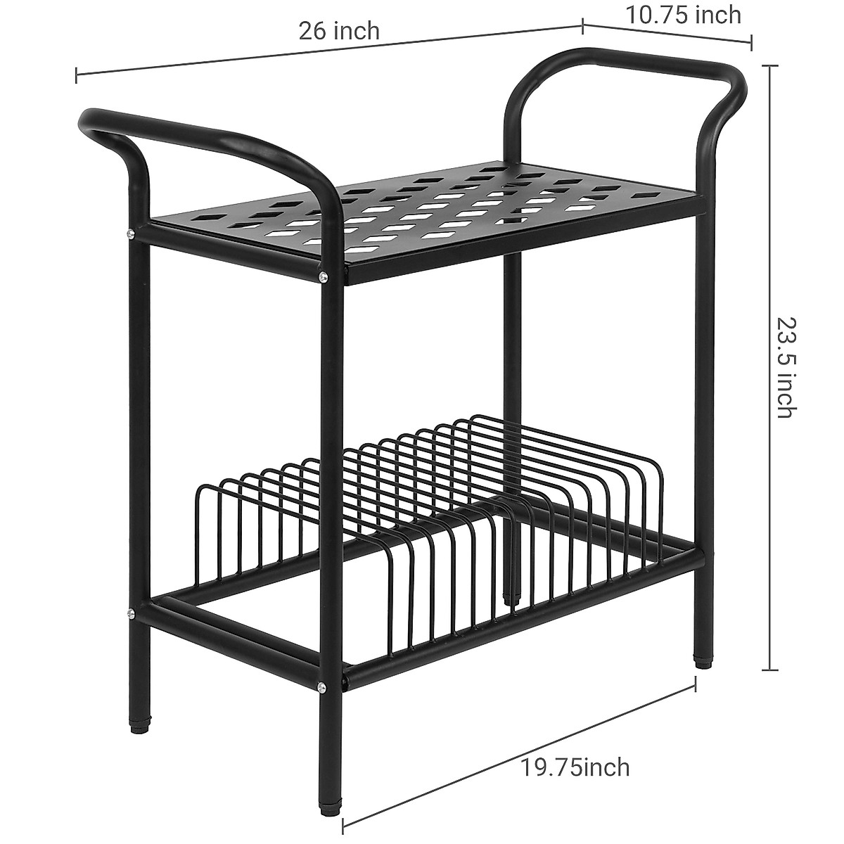 MyGift Modern Matte Black Metal Record Player Holder Stand with Vinyl Storage Organizer, Premium Quality 2 Tier Turntable Display Table Rack