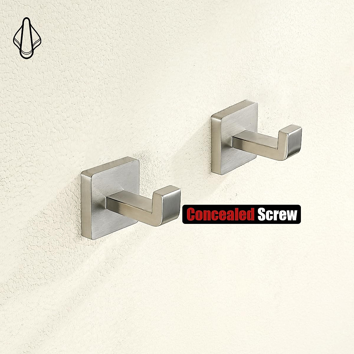 JQK Bathroom Towel Hook Brushed, Coat Robe Clothes Bath Wall Hooks for Kitchen Garage SUS 304 Stainless Steel Thick 0.8mm, 2 Pack Brushed Steel, TH250-BN-P2