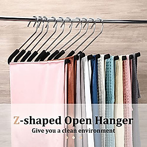 Open Ended Pants Trousers Hangers Foam Coated Pant Hangers Plating Non Slip Anti Rust Chrome Metal Hangers for Closet Easy Slide Pant Jeans Slacks Towel Skirt Organizer, Black (20)