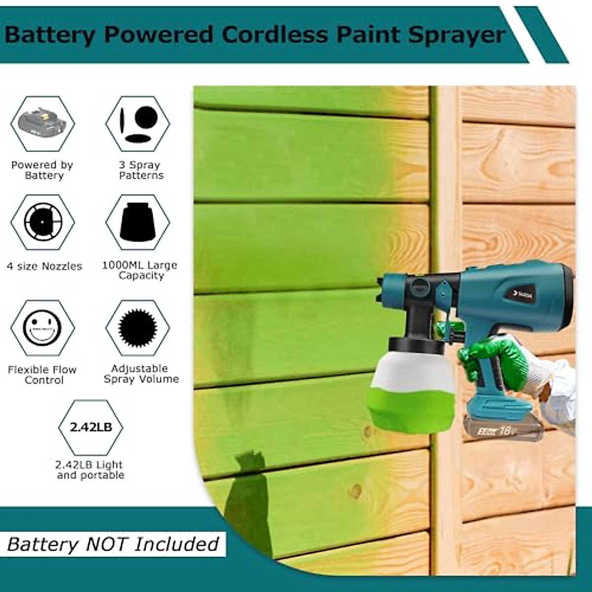 TAIRDA Cordless Paint Sprayer for MAKITA 18V Battery, Handheld HVLP Paint Sprayer with 1000ML Container, Electric Paint Sprayer for Painting Ceiling, Fence, Cabinets, Walls(Battery NOT Included)