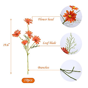 10 Bundles Fake Daisy Mums Artificial Flowers for Outdoors Decoration Uv Resistant Faux Flowers Greenery Shrubs Plants for Hanging Planter Home Wedding Office Garden Outside Decor (Orange)