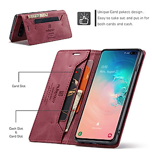 TOHULLE for Samsung Galaxy S10 Plus Case, Vintage Wallet Case Card Holder Kickstand Built-in Magnetic Flip Folio Leather Case for Galaxy S10 Plus - Red