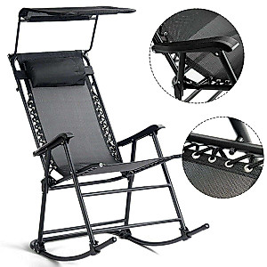 UYSB Folding Rocking Chair Gravity Furniture Sunshade Canopy Black Chair Rocking Chair Rocker Chair Rocker Camp Chair Rocker Recliner Rocking Camp Chair Rocking Chairs Outdoor Rocking ch