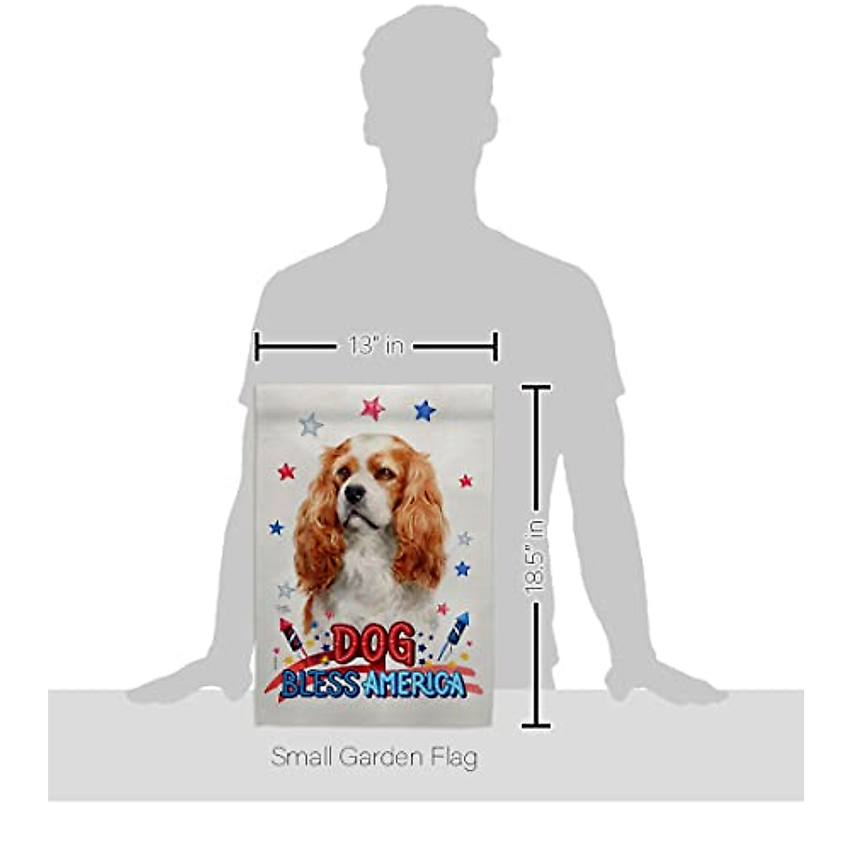 Breeze Decor Patriotic Cavalier King Spaniel Garden Flag-Set Wood Dowel Dog Puppy Spoiled Paw Canine Fur Pet Nature Farm Animal Creature House Banner Small Yard Gift Double-Sided, Made in USA