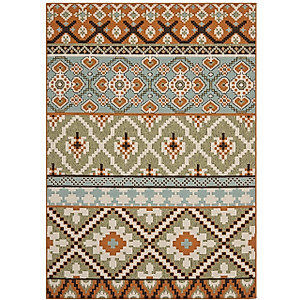 SAFAVIEH Veranda Collection Area Rug - 6'7" x 9'6", Green & Terracotta, Boho Design, Non-Shedding & Easy Care, Indoor/Outdoor & Washable-Ideal for Patio, Backyard, Mudroom (VER097-0745)