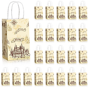 Treela 24 PCS Magical Wizard Gift Paper Bags Wizard Pumpkin Party Favor Bags Vintage Castle Decor for Wizard Goodie Bags for Kids Boy Girl Birthday Party Halloween Wizard Party Supplies (Wizard)