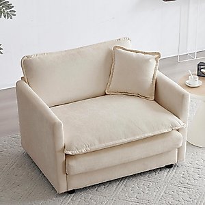 Tmsan 41.4" Chenille Oversized Accent Chair, Comfy Single Sofa Cloud Couch Chair Modern Luxury Arm Chair with Pillow for Living Room Bedroom Apartment Office, Light Coffee