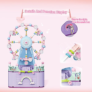 R HOME STORE Music Box Building Toys, Rotating Ferris Wheel DIY Building Block for Girls and Boys 6-12 Years Old, 710 pcs, Christmas and Valentine Gifts for Adults and Aged 8 9 10 11 12 Kids