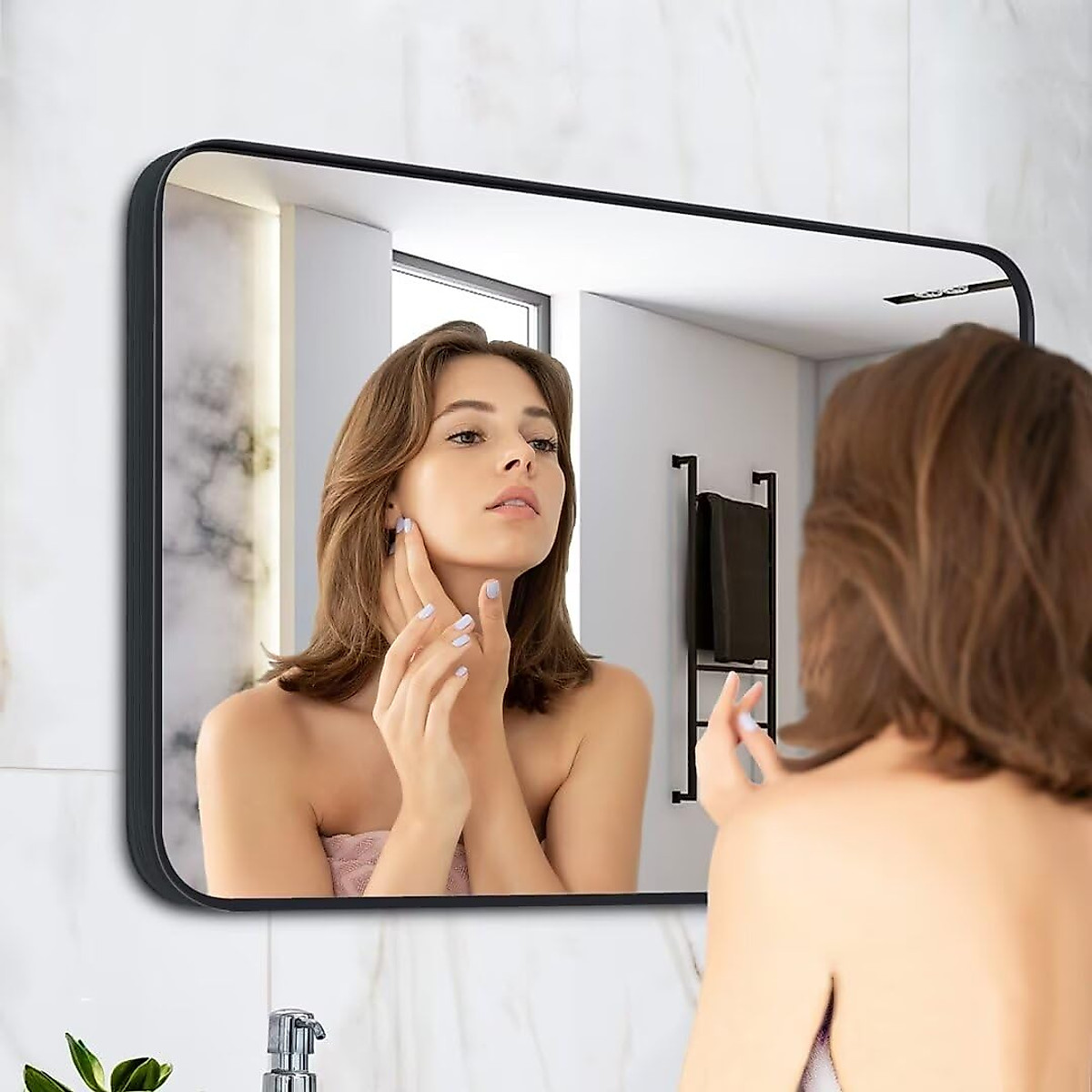 TOTOZAKUL Bathroom - Wall - Mirror - for Over Sink 20x28inch, Wall-Mounted Vanity Mirror for Bedroom Living/Dining Room, Modern Rectangle Black Framed Hanging Makeup Mirrors