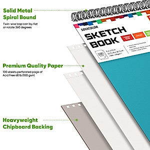 Soucolor School Supplies 9" x 12" Sketch Book for High College Teacher Student, 1-Pack 100 Sheets Spiral Bound Art Sketchbook, Acid Free (68lb/100gsm) Artist Blank Book for Kids, Back to School Stuff