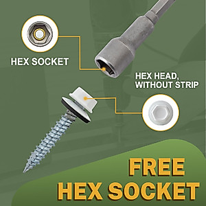 LIONMAX Metal Roofing Screws #14 × 1 Inch, 500-PCS, White Painted Hex Head Sheet Metal Roof Screws, Rubber Washer, Sharp Point, Metal to Wood Siding Screws, Hex Socket Included