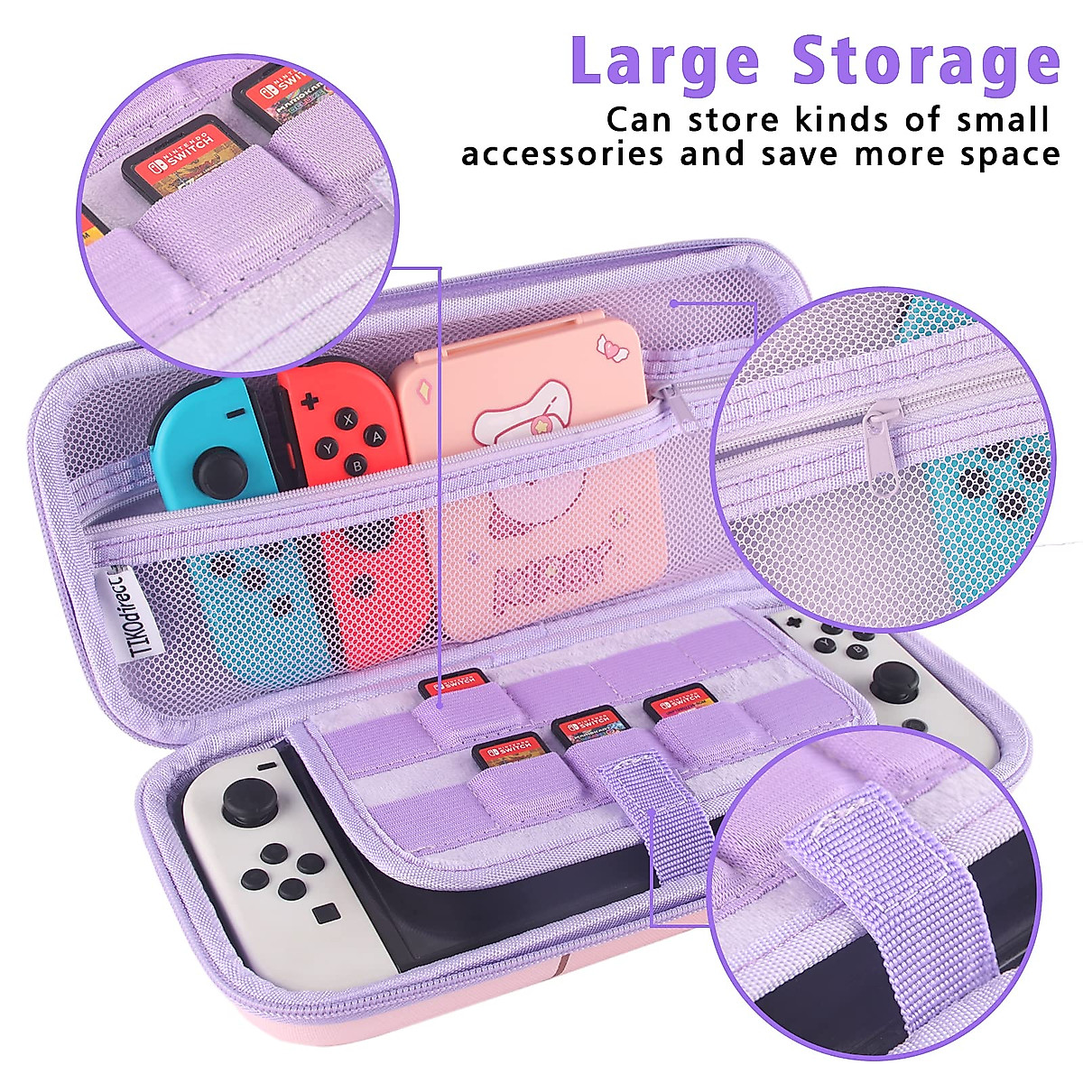 TIKOdirect Carrying Case for Switch & OLED Mode, Cute Portable Travel Bag with 12 Game Card Slots Inner Storage Bag for Switch Console Joy-Con & Accessories, Kirby Purple