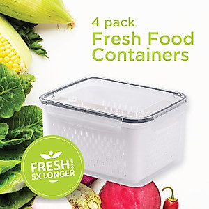 AVUX Fruit Storage Containers for Fridge (4 Pcs) Air Tight Food Storage Bins with Lid | Leak-Proof Rectangular Containers to Keep Fruits, Berries, Veggies, and Salad Fresh for Longer
