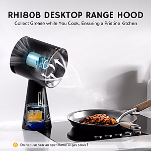 Airthereal Rechargable Portable Range Hood, Desktop Range Hood with Battery Powered, 3-Fan Speeds and Large Oil Collection Cup, Upgraded Portable Kitchen Exhaust Fan for RV Cooking, RH180B Black