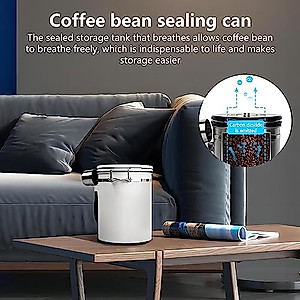 Fourmor Stainless Steel Coffee Grounds and Beans Container Canister with Date-Tracker - CO2-Release Valve and Measuring Scoop 22OZ for Grounds Coffee, Beans, Tea, Flour, Cereal, Sugar