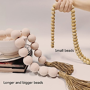 72" Long Large Wood Bead Garland with 1.6" Diameter Chunky Wooden Beads, Farmhouse Rustic Country Boho Wooden Beads Garland for Home Tiered Tray Decor, Wood Decorative Beads with Tassels
