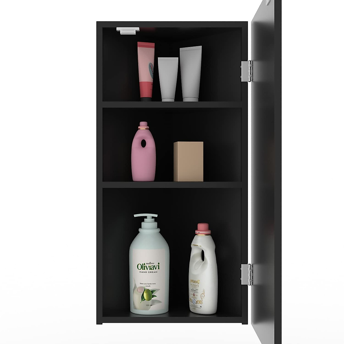 eclife 24" Bathroom Corner Medicine Cabinet W/Mirror, Single Door Bathroom Black Wall Mount Mirror Cabinet, Hanging Triple Shelf Storage Cabinet Opens Left to Right