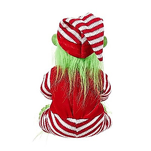 TRURENDI Christmas Doll, 10'' Green Furry Monster Latex Doll with Cute Xmas Clothes, Christmas Doll Gifts Xmas Decor (Red Stripes, 28 * 20 * 20 cm)