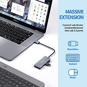 USB to HDMI Adapter, 5-in-1 USB hub 3.0 with HDMI 1080p for Extended Monitor PC Laptop Desktop, 2 USB Ports, SD and Micro SD Card Reader Support Windows, MACOS