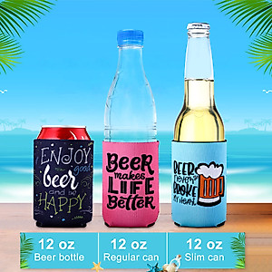 16 Pieces Beer Can Sleeves Funny Quotes Beer Can Coolers Insulated Beer Soda Can Cover 12 oz Neoprene Beer Holder Non Slip Colored Drink Can Covers for Beer Cans and Bottles Home Kitchen Office Bar