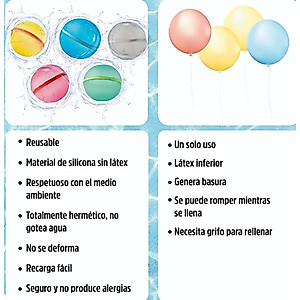 Reusable Water Balloons Magnetic- 6 Pack Silicone Water Balloons for Kids and Adults- Refillable Self Sealing Water Bomb Balloons- Vibrant Colors Perfect for Summer Parties- Water Bombs Splash Balls