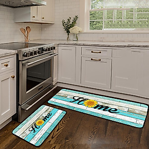 flippana Teal Kitchen Rugs and Mats Non Skid Washable, Non-Slip Backing Kitchen Rug Set of 2 for Floor, Kitchen Decor Runner Rug Sets for Kitchen (17"x47.2"+17"x30", Teal)