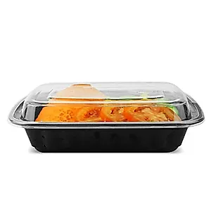Miibox 28 Oz Bento Box with Lids, BPA Free, 50pcs Fork Disposable Food Take Out Container, Black