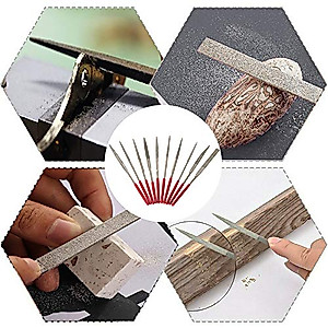 YAKAMOZ 10-Piece Mini Diamond Needle File Set 2x100mm Small Metal Riffler Files Jewelers File Precision Hand Tools for Glass Wood Stone Jewelry - Round Triangular Square Flat Shape