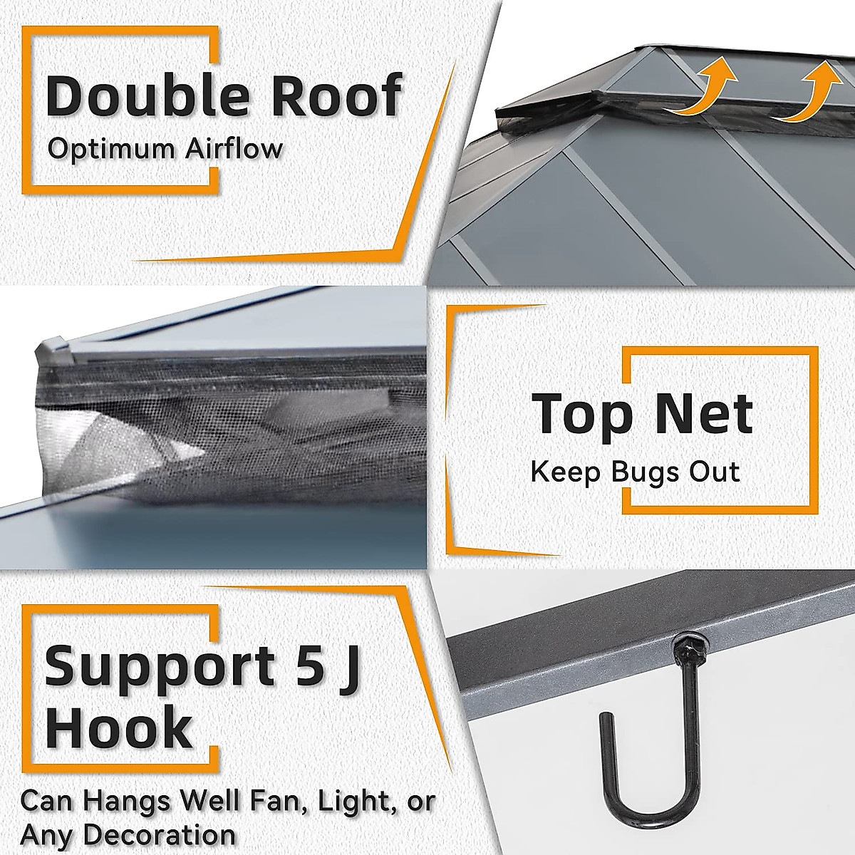 EROMMY 12'x20' Gazebo Double Aluminum Composite Roof Permanent Pavilion Gazebo Outdoor Hardtop Aluminum Frame Canopy with Curtains and Netting for Backyard Patio Lawn Garden