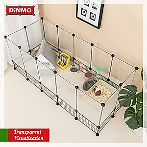 DINMO Rabbit Playpen, Guinea Pig Cages, Hamster Cages, Iron Net Bottom Design for Small Animal, Bunny, Ferret, Hedgehog, DIY, Expanded, Portable, Exercise Fence, 61.4 x 25.4 x 22.3 Inches