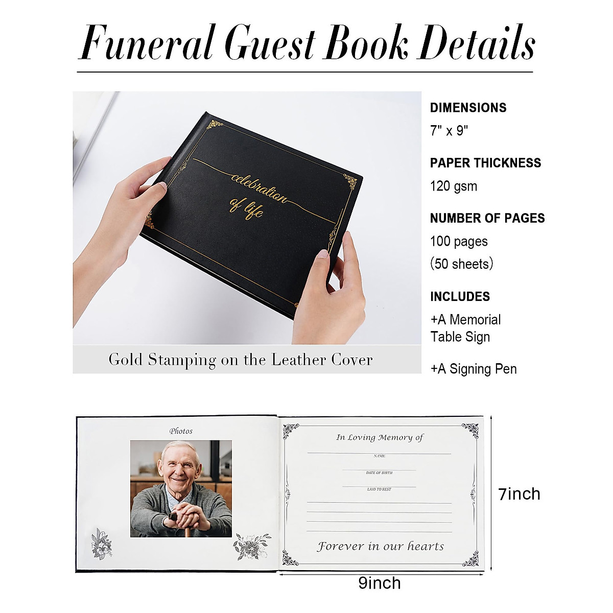 C2U Funeral Guest Book for Memorial Service - Celebration of Life Guest Book with Memory Table Sign & Pen - Guest Sign in Book for Funeral Service,in Loving Memory Funeral Guest Book