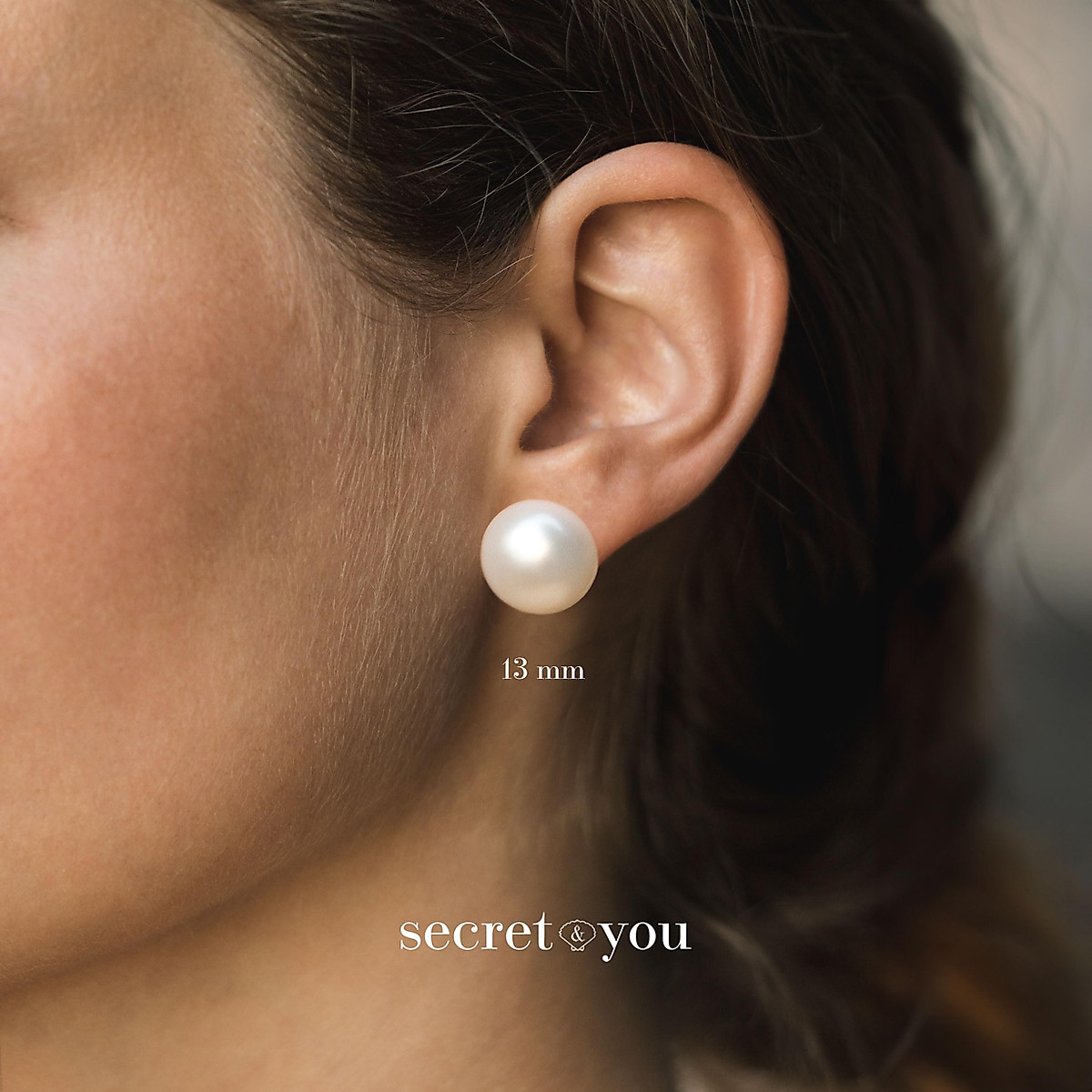 Women Pearl Stud Earrings. Fresh Water Cultured Pearls Button Shape Secret & You | 925 Sterling Silver Mounts | Available in 10 sizes from 4 mm to 13 mm
