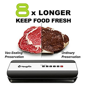 Yougfin Vacuum Sealer Machine, Dry & Moist Food Sealer with 6-in-1 Easy Operations for Food Storage and Sous Vide, Automatic Sealer Machine with 10 Sealer Bags, Touch Screen Design