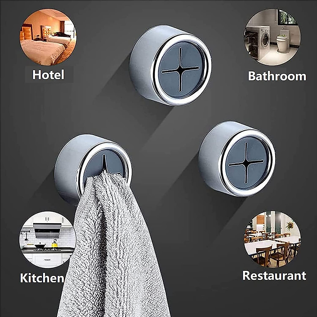 6 PCS Tea Towel Holder, BetterJonny Round Self-Adhesive Towel Hooks Tea Towel Clips Premium Wall & Door Mounted Towel Hooks for Kitchen Bathroom Home No Drilling Required