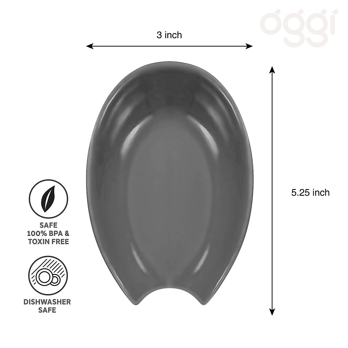 OGGI Spooner Ceramic Spoon Rest- Spoon Rest for Stove Top, Spoon Holder for Countertop, Kitchen Decor for Counter, Coffee Bar Accessories, Gray