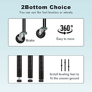 6-Tier Storage Shelf, Wire Shelving Unit NSF Certified Storage Rack 48" W x 18" D x 82" H 2100Lbs Capacity Adjustable Layer Heavy Duty Metal Rack Steel with Casters for Kitchen Garage Pantry Black