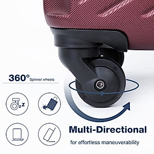 Tripcomp Luggage Sets Wear-Resistance Hardside Lightweight Suitcase Double Spinner Wheels, TSA Lock,Two Hooks, Scratch-resistant Carry-on,3 Piece Set(20inch 24inch 28inch) (Claret-red)