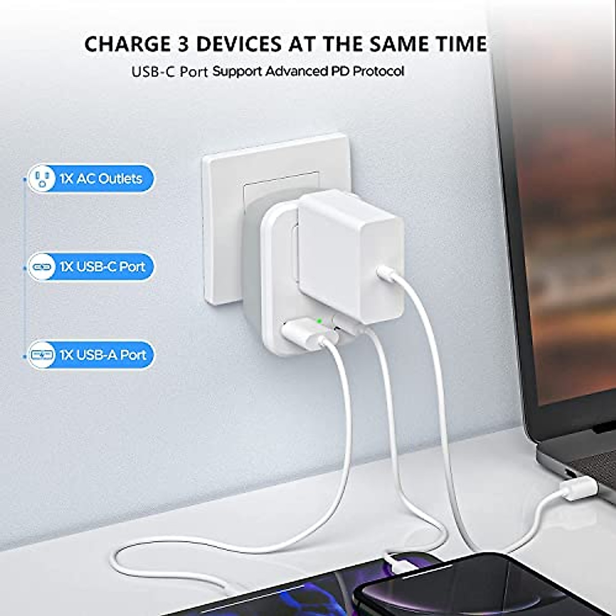 Type G UK Power Plug Adapter, 2 Travel Adapters for US to British England,Ireland,Scotland & Universal Outlet to US Travel Plugs,AC Outlets with PD 30W USB C Charger for iPad Pro/Air, All iPhone,etc