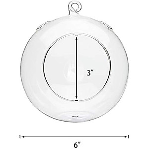 Mkono 6-Inch Hanging Glass Planter Round Air Plant Terrarium Decorations for Succulent, Tillandsia, Candle Holder, 2 Packs