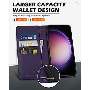 SHIELDON Wallet Case for Galaxy S23 5G 2023, Genuine Leather Folding Wallet Case with Kickstand RFID Blocking Card Slots Magnetic Shockproof Phone Cover Compatible with Galaxy S23 6.1" - Purple
