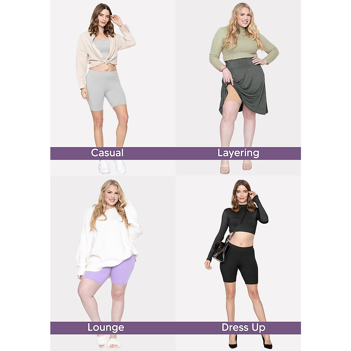 STRETCH IS COMFORT Women's Cotton Biker Shorts Black Large