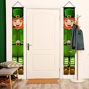 FARMNALL St Patricks Day Porch Banner Green Gnome Front Door Sign Shamrock Four Leaf Lucky Clover Wall Hanging Decorations and Supplies for Home Office Farmhouse Holiday Decor