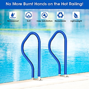 Pool Handrail Cover, Rail Grip for Swimming Pool Hand Railing Covers with Zipper, Slip Resistant Safety Grip Sleeve for Swimming Pool Inground Ladder Handles Hand Railing Covers Grips-10 Feet, Blue
