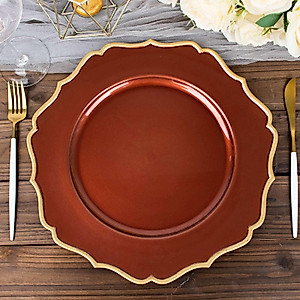 Efavormart 6 Pack | Terracotta & Gold 13" Round Scallop Rim Plastic Charger Plates, Tabletop Dinnerware Decor