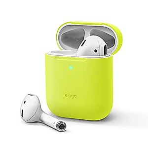 elago Skinny Case Compatible with AirPods 1 and Compatible with AirPods 2, Front LED Visible, Supports Wireless Charging, Anti-Slip Coating Inside [Neon Yellow]