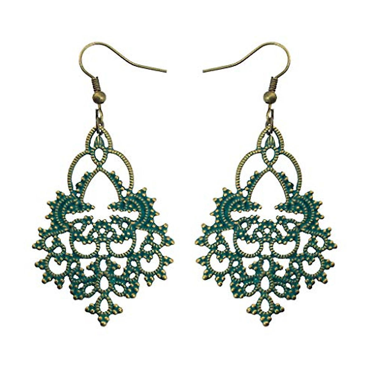LQJstore Dangle Earrings Ethnic Retro Water Drop Hollow Earrings Green Pine Carved Boho Earring (C)