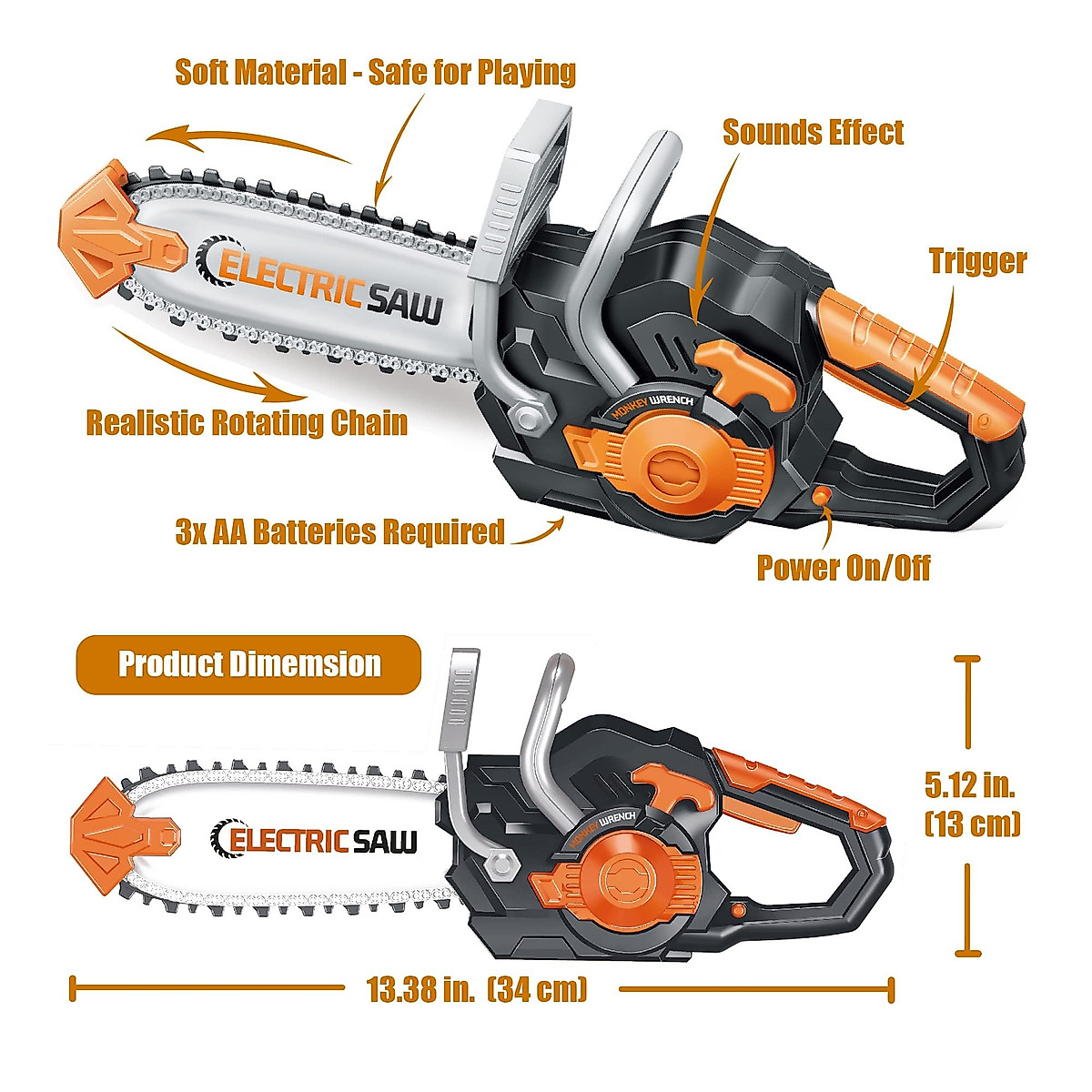 Pairez Toys Toy Chainsaw for Kids, 19PCS Pretend Play Tools Set, Toy Home Tools Kit, Electric Chain Saw with Realistic Sounds, Outdoor Gardening Toys, Birthday Gifts For Boys & Girls Age 3 4 5+