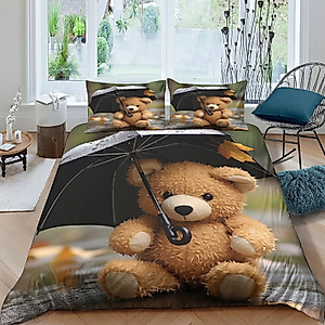 SorEci Teddy Bear Duvet Cover Pillow Sham 3D Black Umbrella Pattern Comforter Covers Bed Set for Kids Teen Adult Bedroom Decorations with 2 Pillow Shams Twin（173x218cm）, Style-8